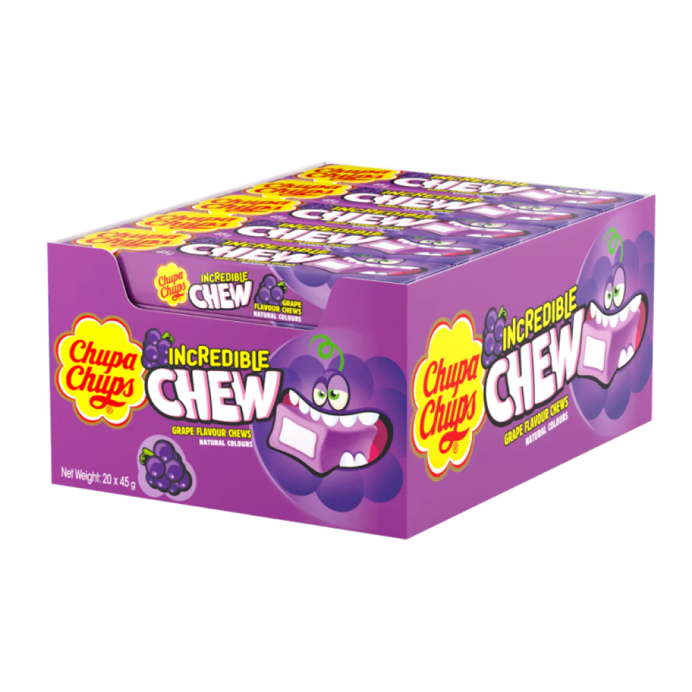 Chupa Chups Incredible Chew Grape 20 x 45g – Ocandy Confectionery